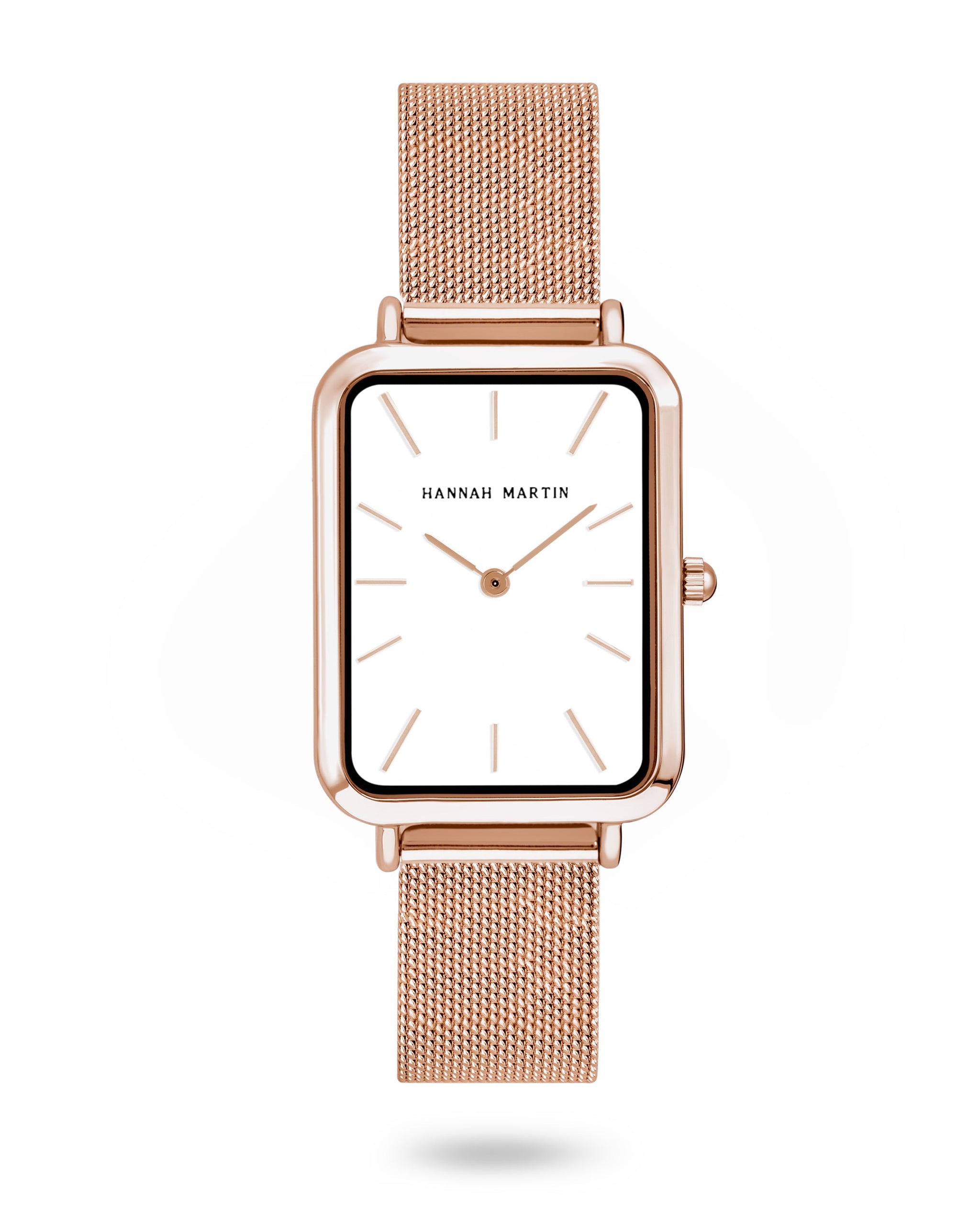 Luxe - Elegant Rectangular Watch with Rose Gold Mesh Band for a Stylis